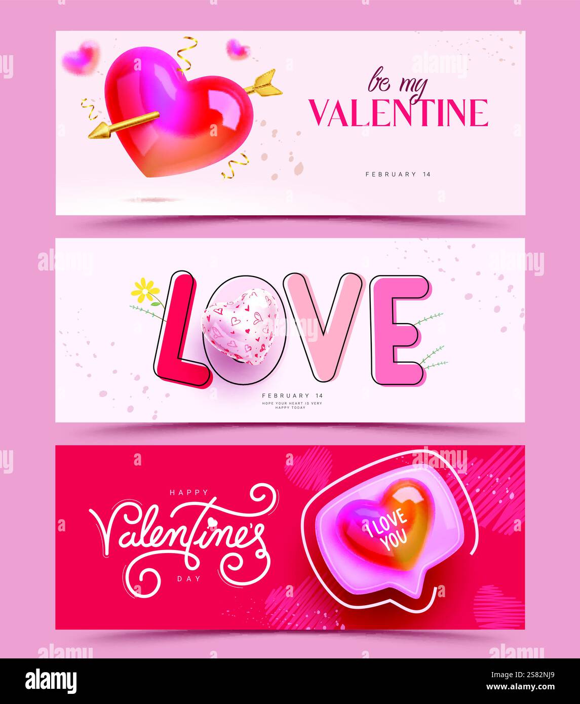 Valentine's day clipart banner set design. Happy valentine wishes and ...
