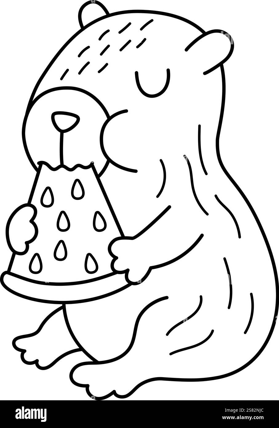 Vector black and white capybara icon. Cute line capibara sitting and ...
