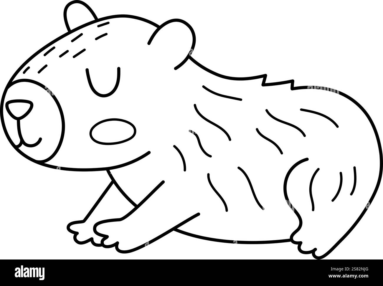 Vector black and white capybara icon. Cute line capibara sitting or ...