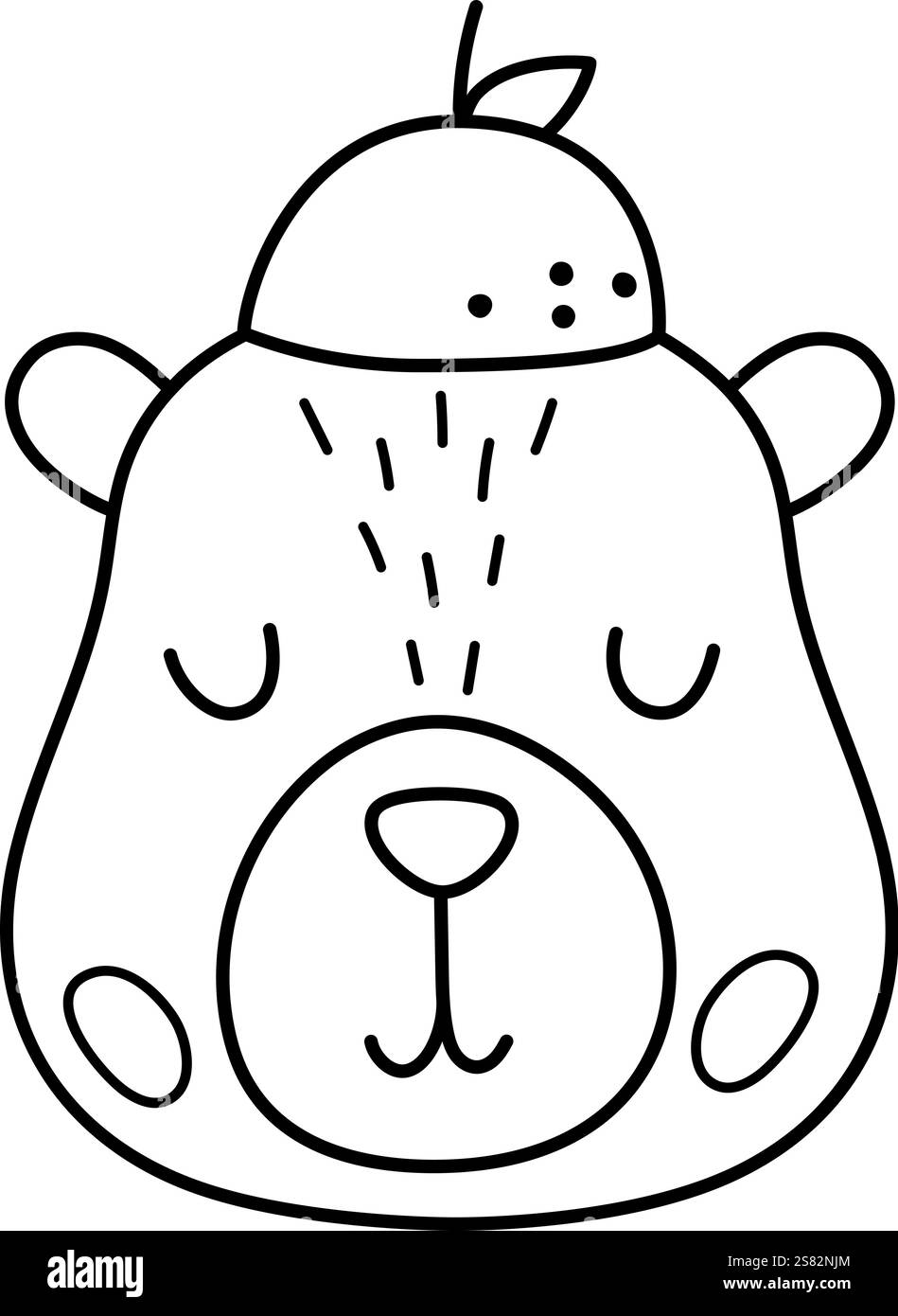 Vector black and white capybara head icon. Cute line capibara face with ...