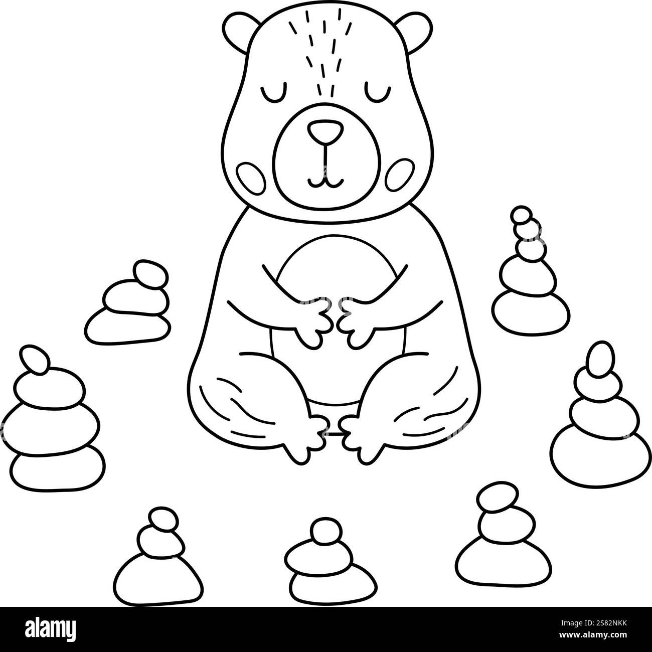 Vector black and white capybara icon. Cute line capibara meditating in ...