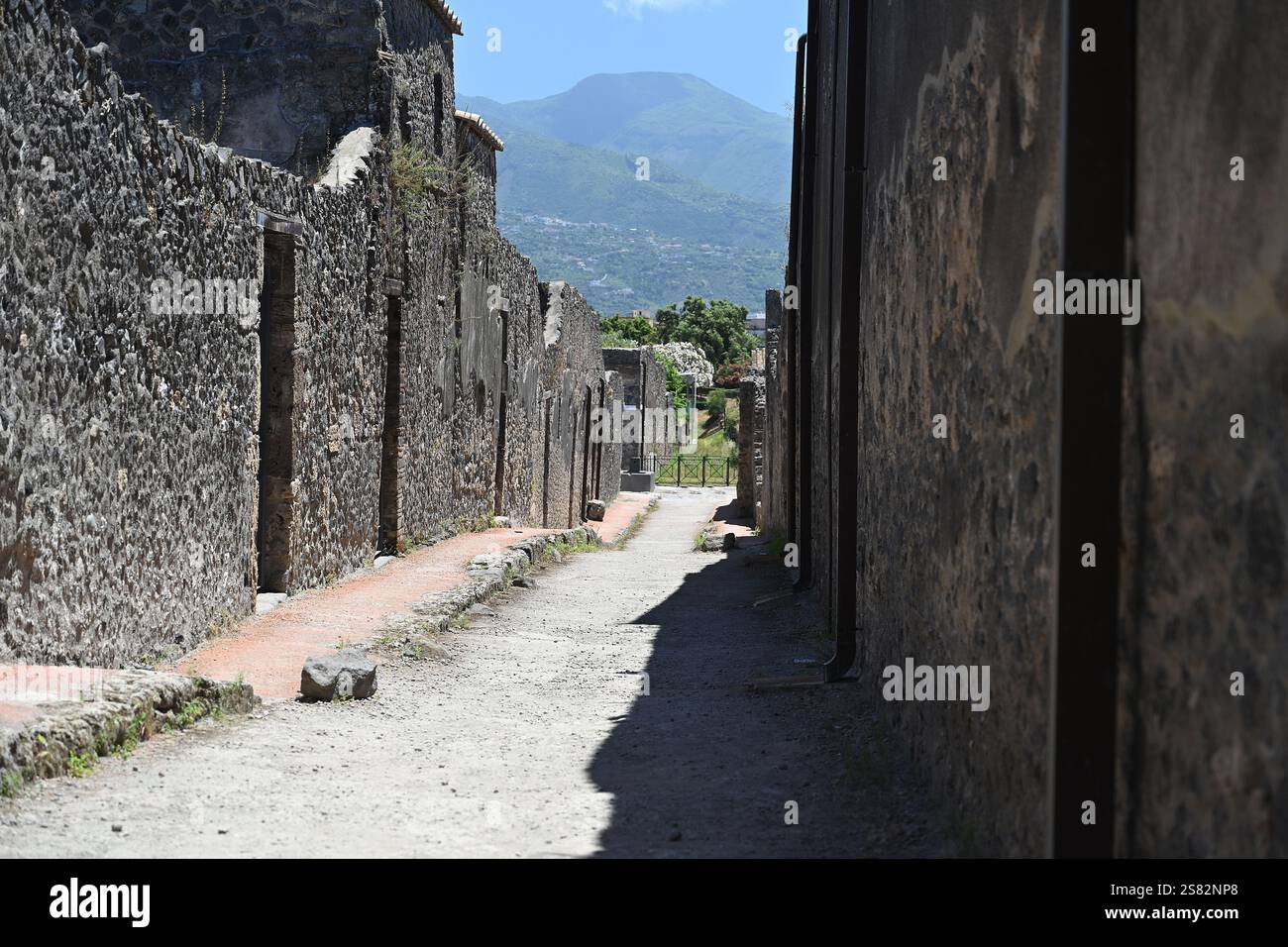 view of Mount Vesuvius from the Ancient Roman city of Pompeii Italy ...