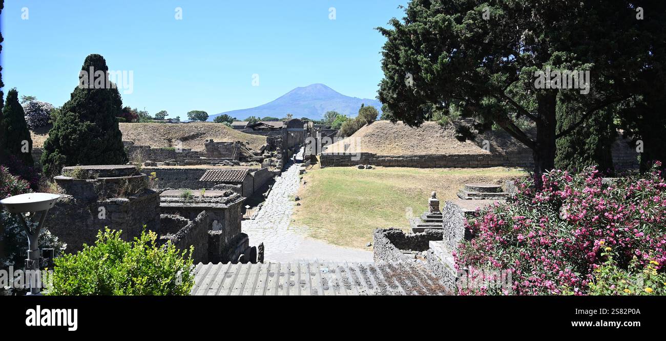 view of Mount Vesuvius from the Ancient Roman city of Pompeii Italy ...