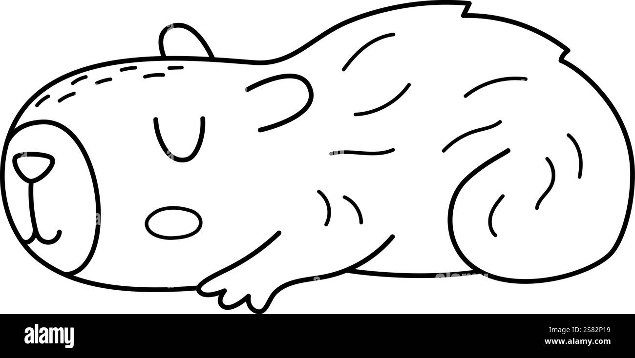 Vector black and white capybara icon. Cute capibara sitting or lying ...