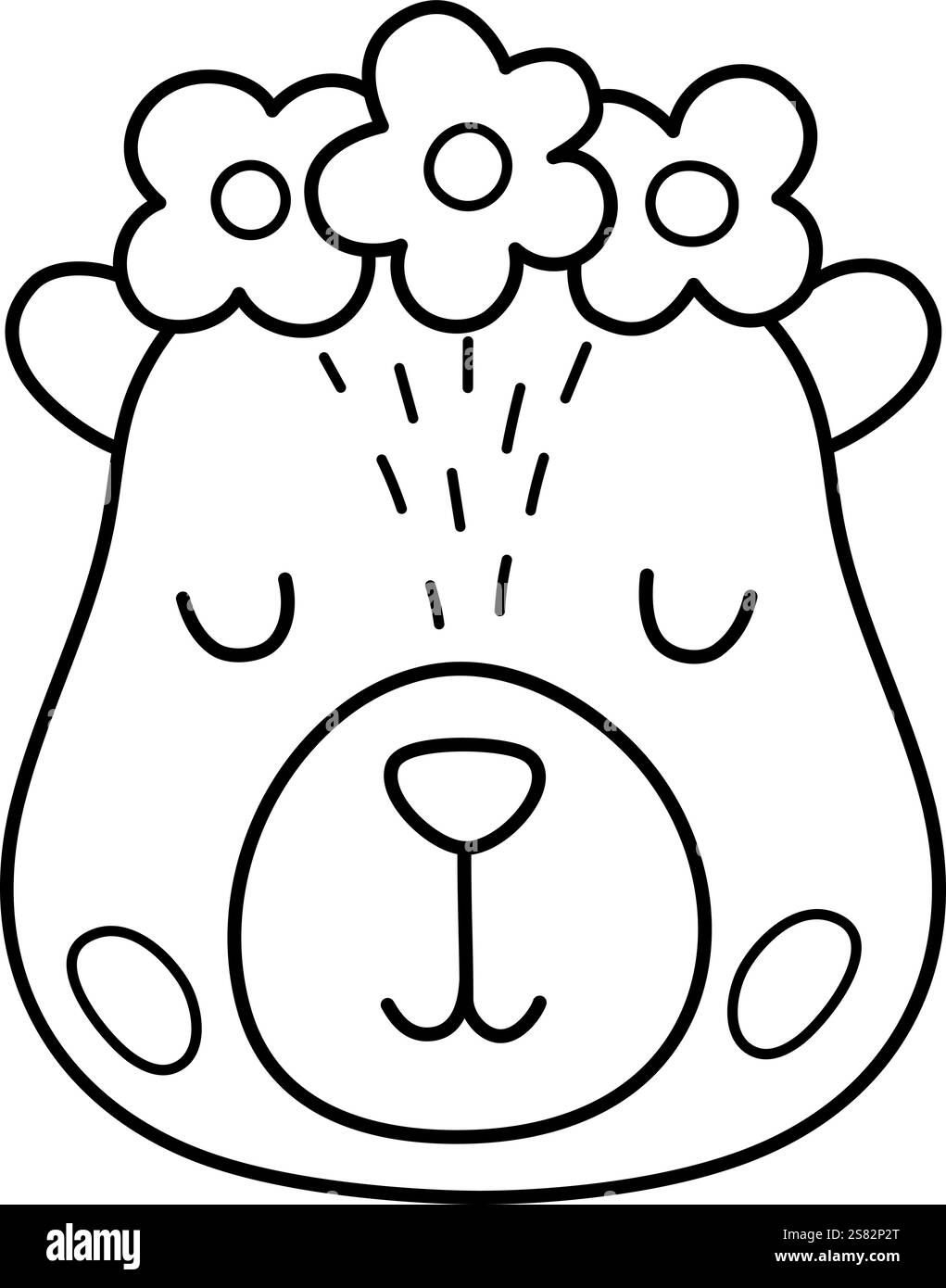 Vector black and white capybara head icon. Cute line capibara face with ...