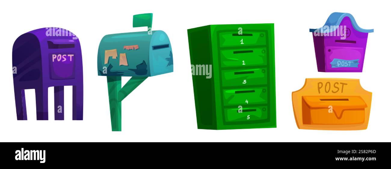 Vintage mailboxes set isolated on white background. Vector cartoon ...