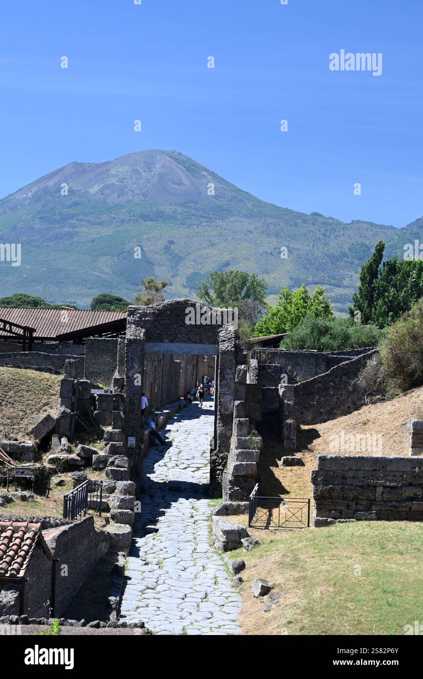 view of Mount Vesuvius from the Ancient Roman city of Pompeii Italy ...