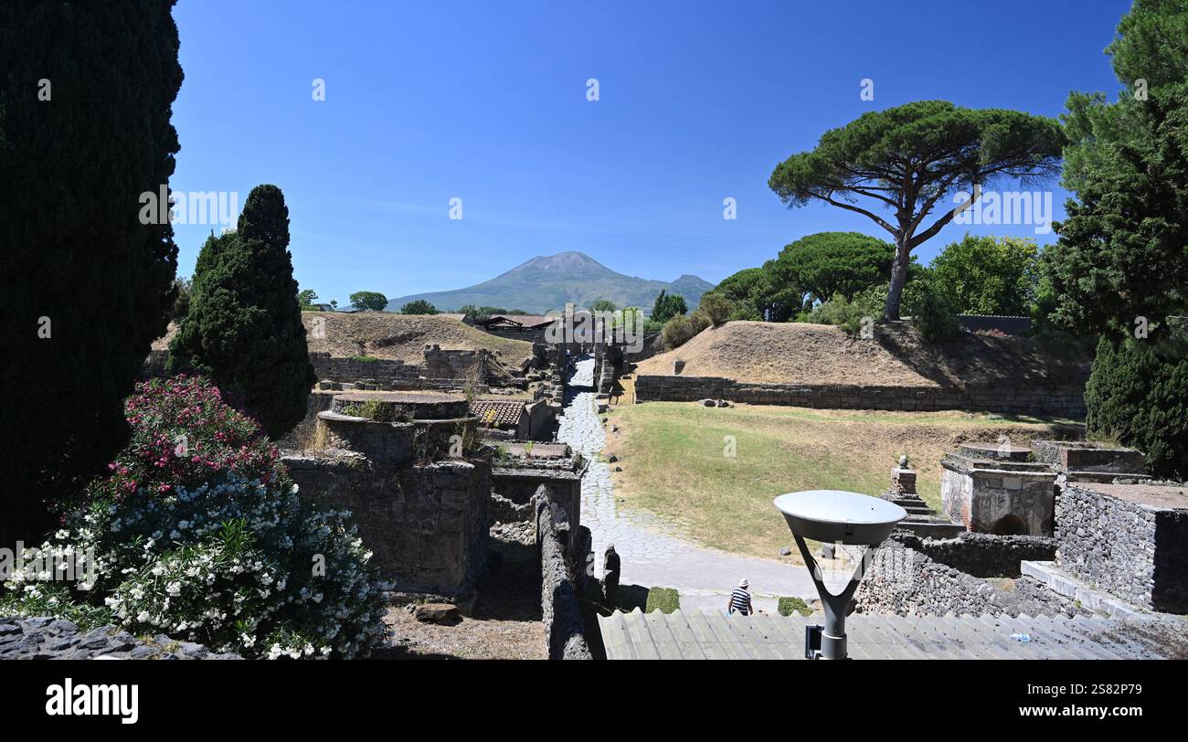 view of Mount Vesuvius from the Ancient Roman city of Pompeii Italy ...