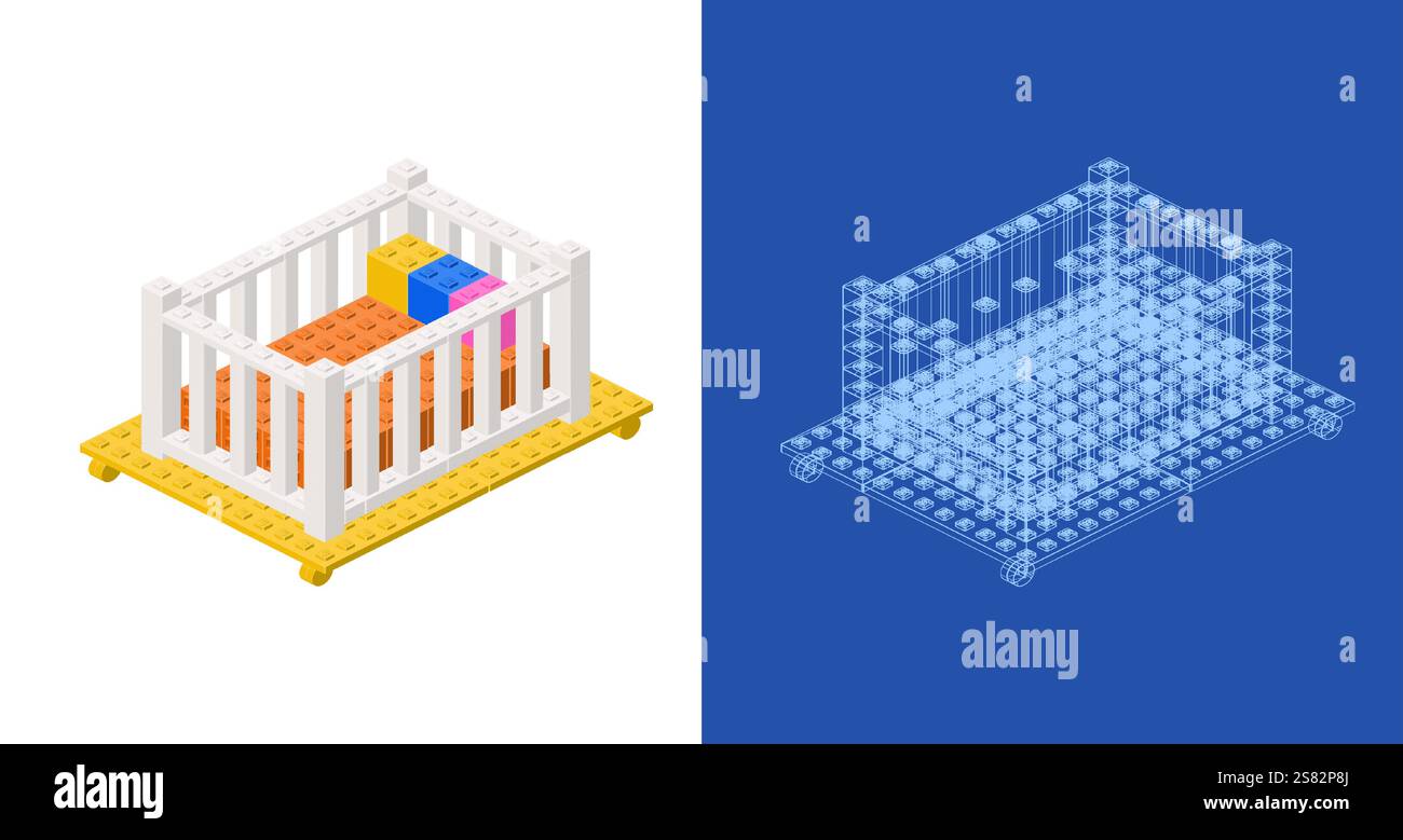 Bed for baby blueprint project idea and implementation. Vector clipart ...