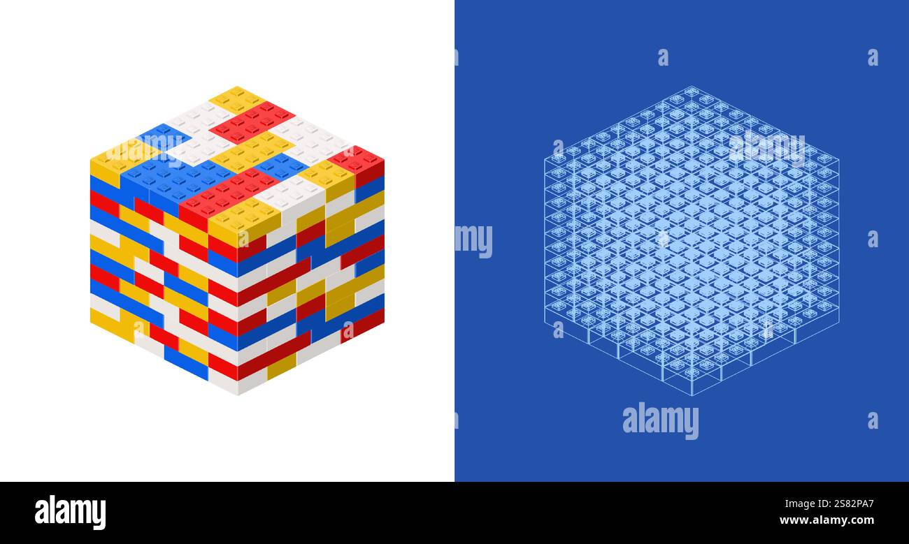 Cube blueprint project idea and implementation. Vector illustration ...