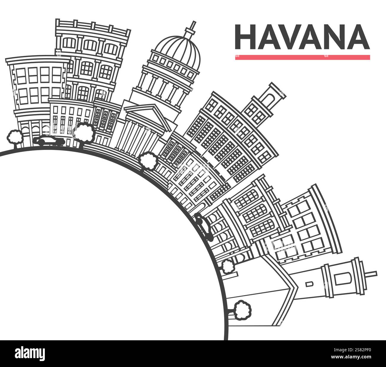 Outline Havana Cuba City Skyline with Historic Buildings and copy space ...