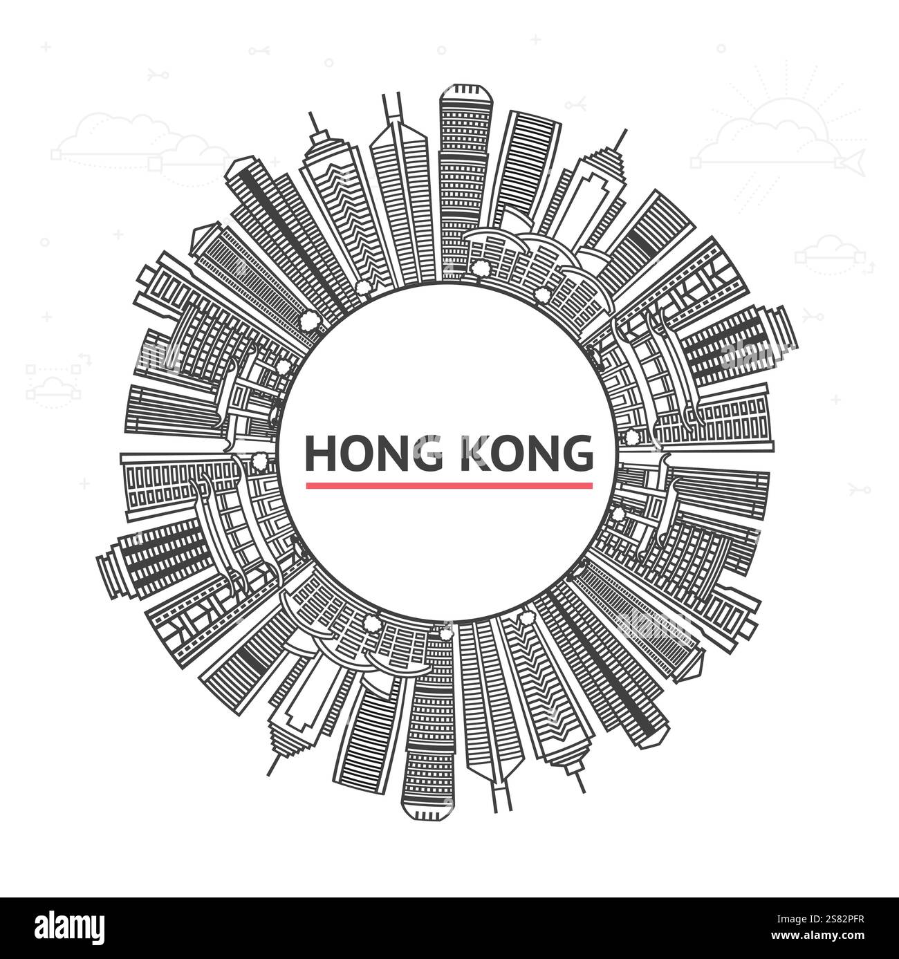 Outline Hong Kong China City Skyline with Modern Buildings and copy ...