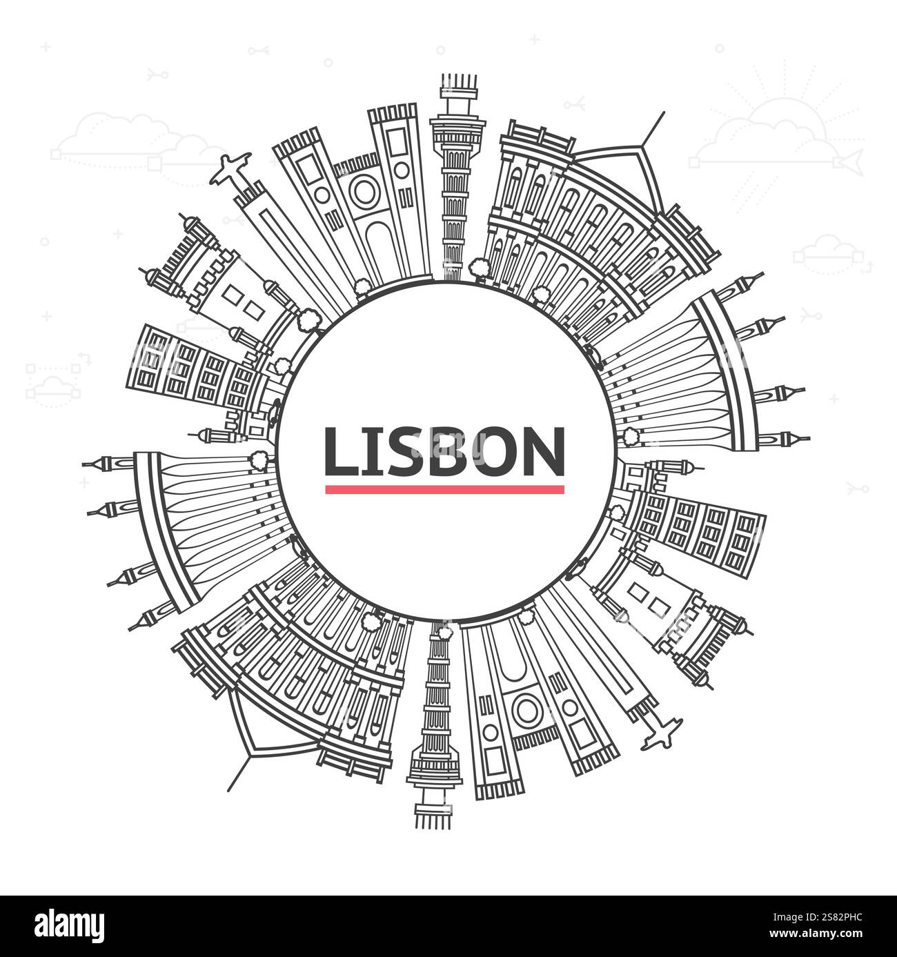 Outline Lisbon Portugal City Skyline with Historic Buildings and copy ...