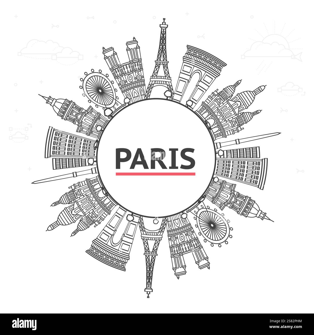 Outline Paris France City Skyline with Historic Buildings and copy ...