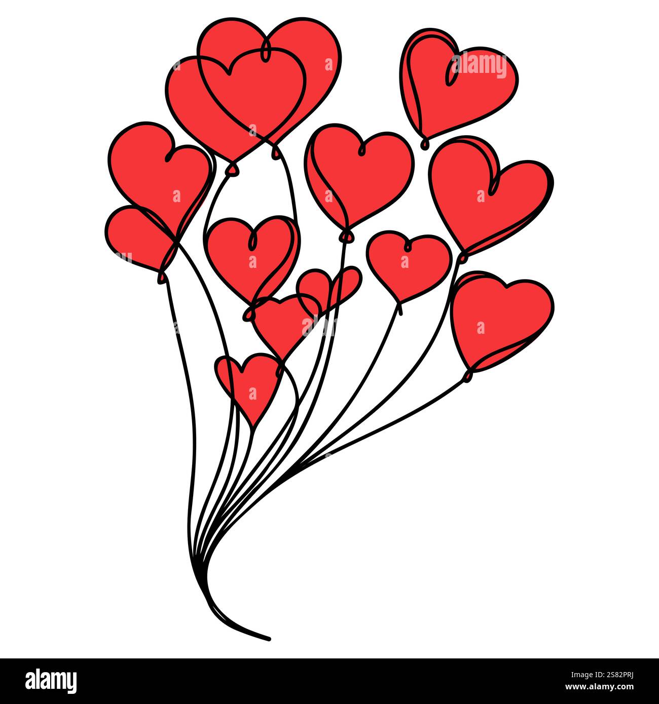 Heart balloons drawing with one continuous line. Cute symbol love. Hand ...