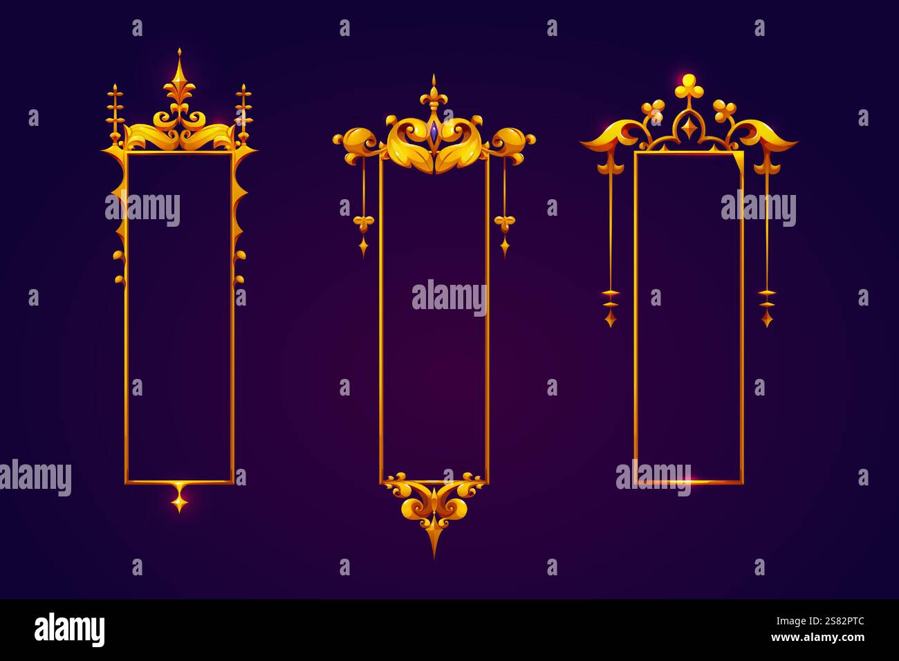 Medieval vertical game frames collection - golden ornamental borders ...