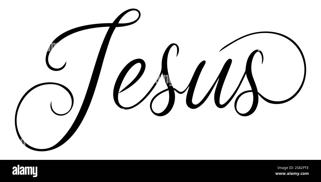 Hand-drawn Christian inscription and word Jesus isolated on white ...