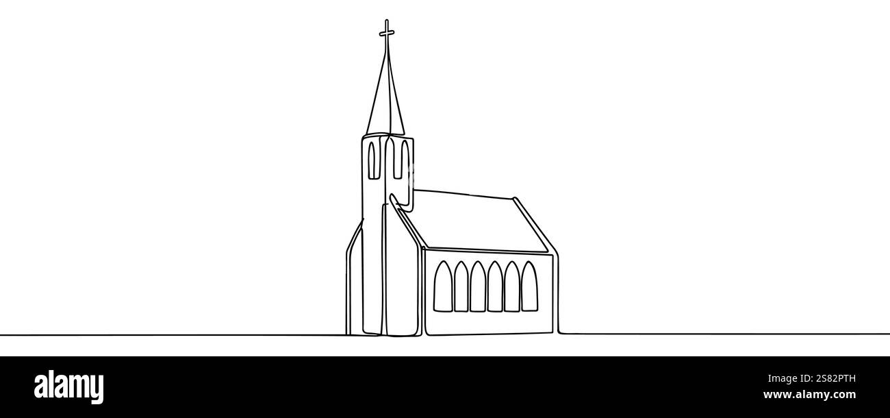 continuous line of church. one line drawing of church, Christian ...