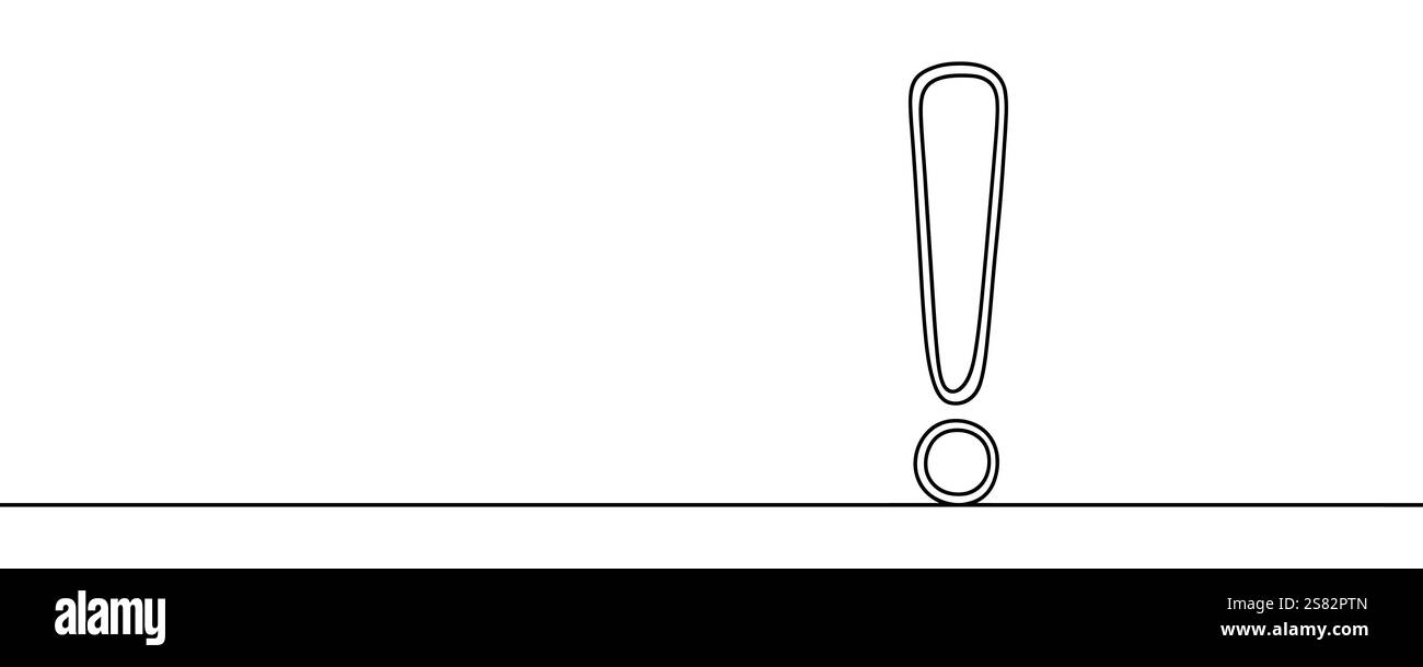 Exclamation point. One line continuous exclamation point. Line art ...