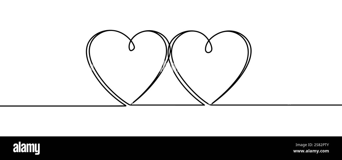 Two hearts, continuous one line drawing. Valentine's Day concept ...