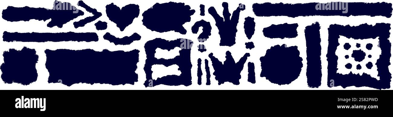 Abstract grunge curved set, paper cloud, ragged arrow. Texture ripped ...