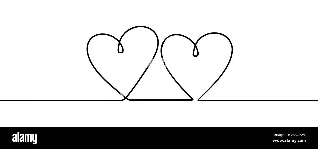 Two hearts, continuous one line drawing. Valentine's Day concept ...