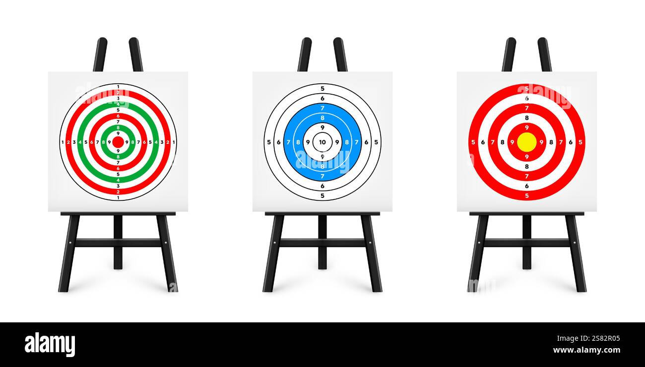 Shooting range target on a wooden easel stand. Paper target with ...