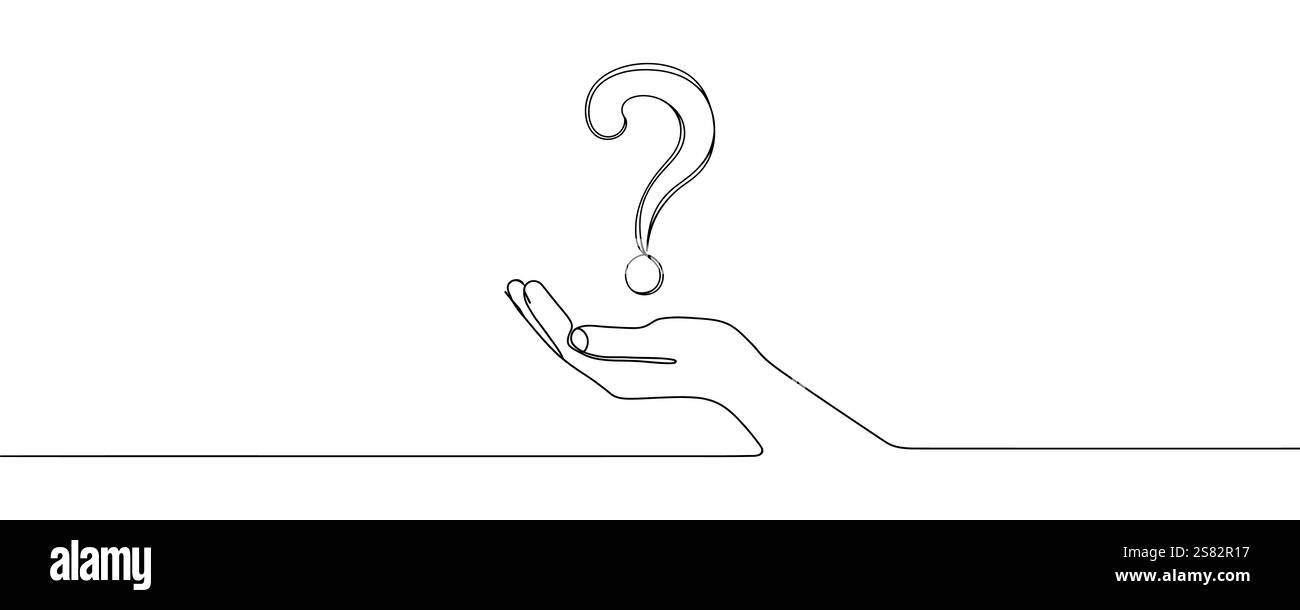 Question mark in a hand one line art, hand drawn asking signs ...