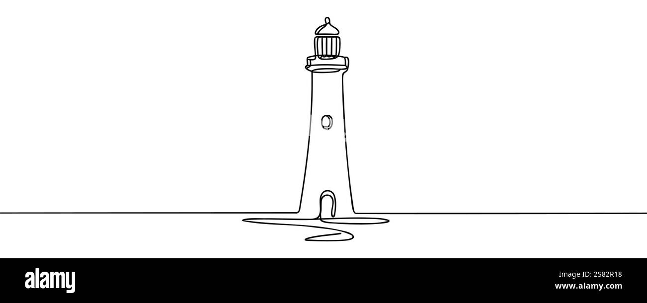 Continuous line drawing of lighthouse tower. one line drawing of beach ...