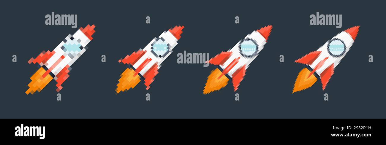 Pixel art rocket with fiery trails, retro games, space-themed designs ...