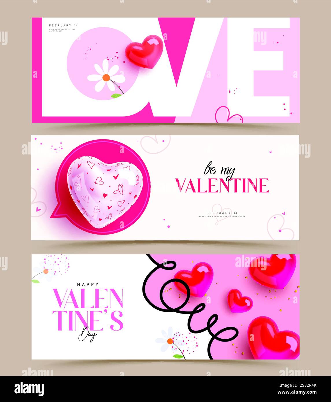 Happy valentine's day clipart banner set design. Valentine wishes and ...