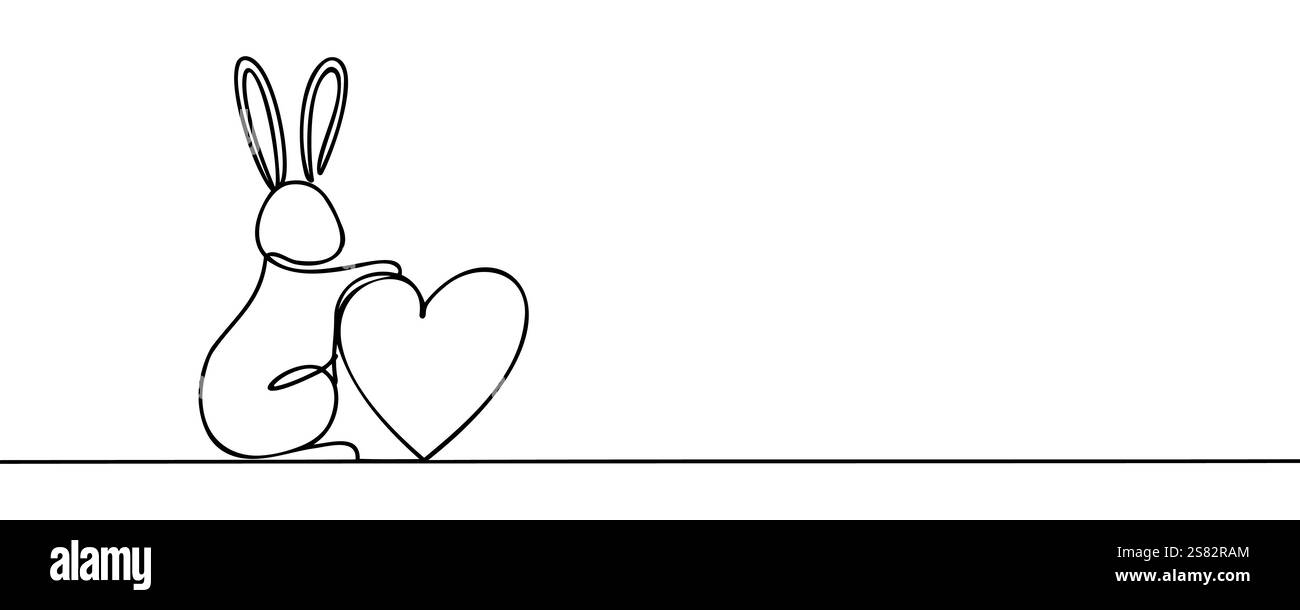 Continuous one line drawing of Easter Bunny and heart. Cute rabbit ...