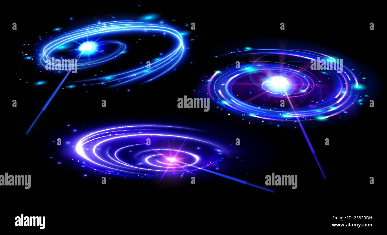Magic wand neon portal effects with swirling blue and purple spirals ...