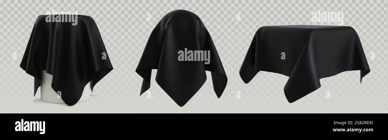 Black cloth reveal mockup set - silky fabric with elegant folds draped ...