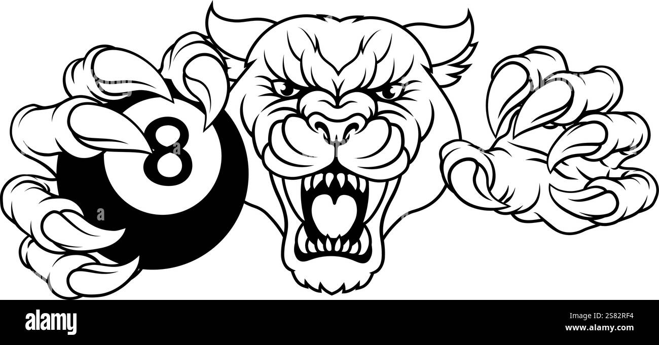 Panther Leopard Cougar Cat Billiards Pool Mascot Stock Vector Image ...