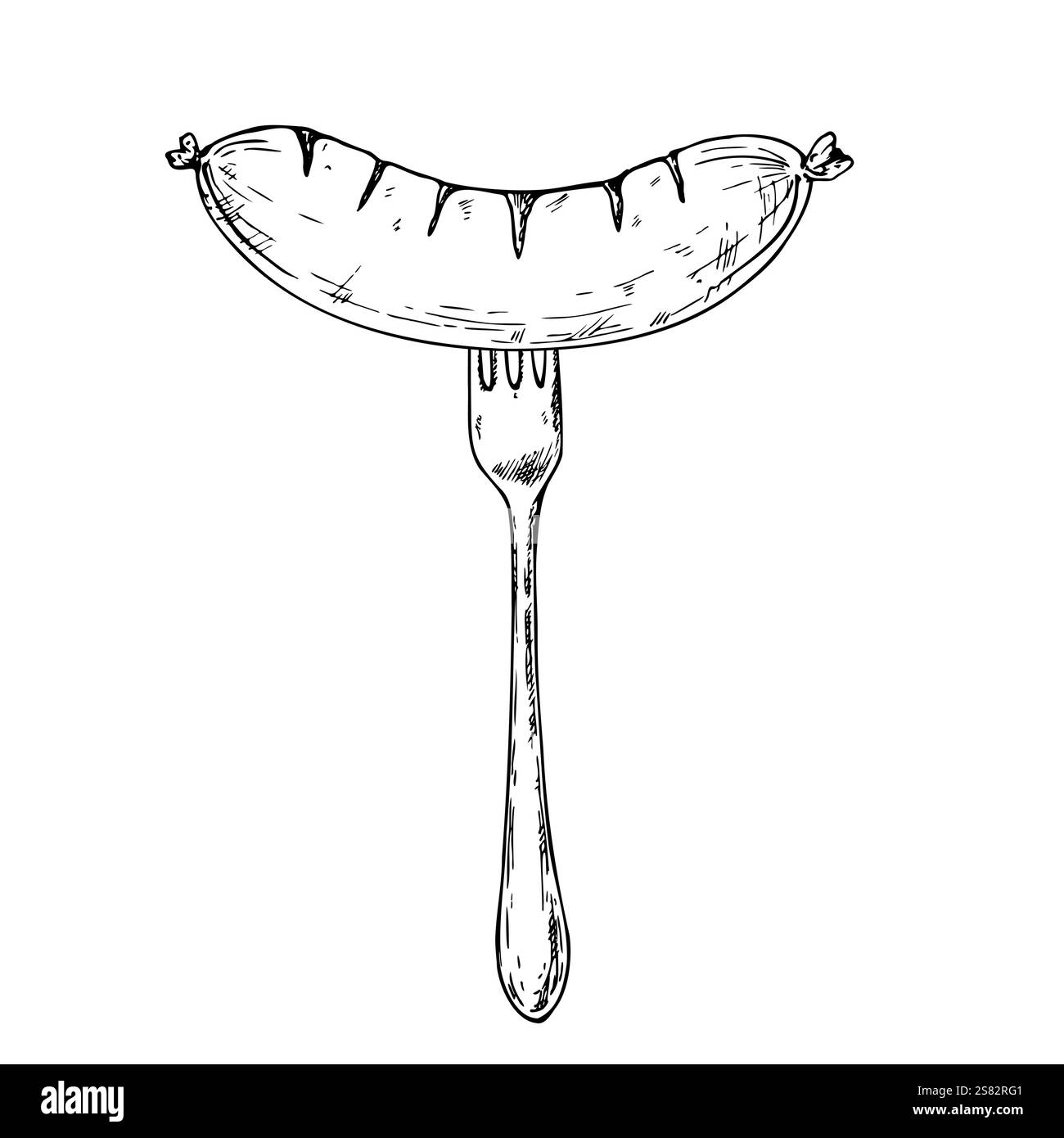 Vector grilled sausage on fork. Graphic German bratwurst illustration ...