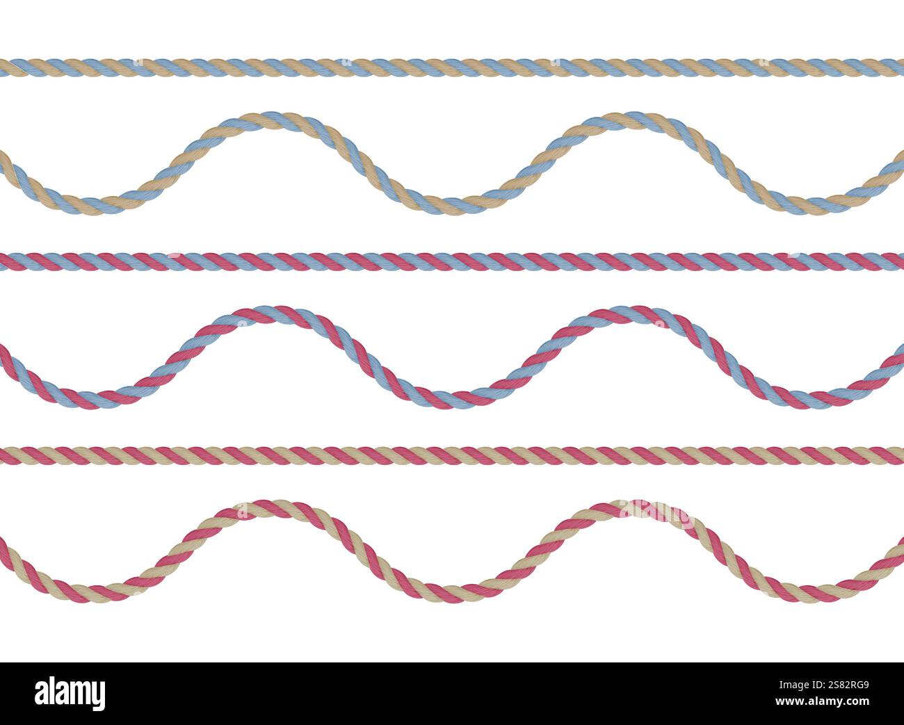 Ropes. Set of multicolours 3D twisted threads. Realistic vector ...