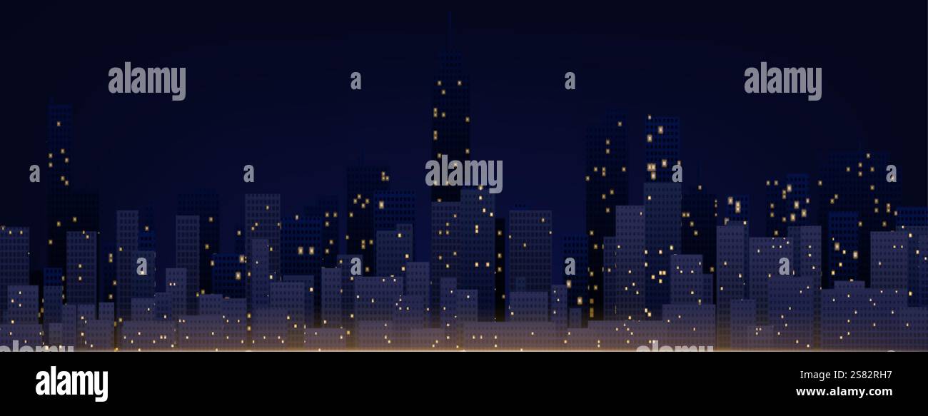 City tech skyline with urban silhouettes illuminated by glowing lights ...