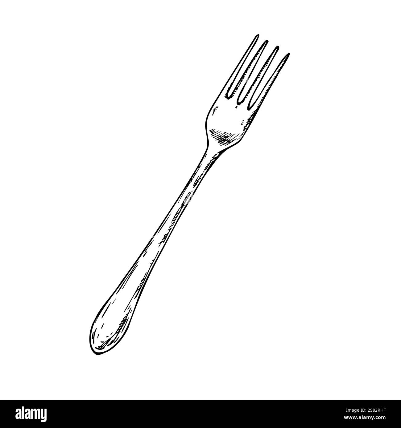Vector fork. Graphic vintage kitchen tool illustration isolated on ...