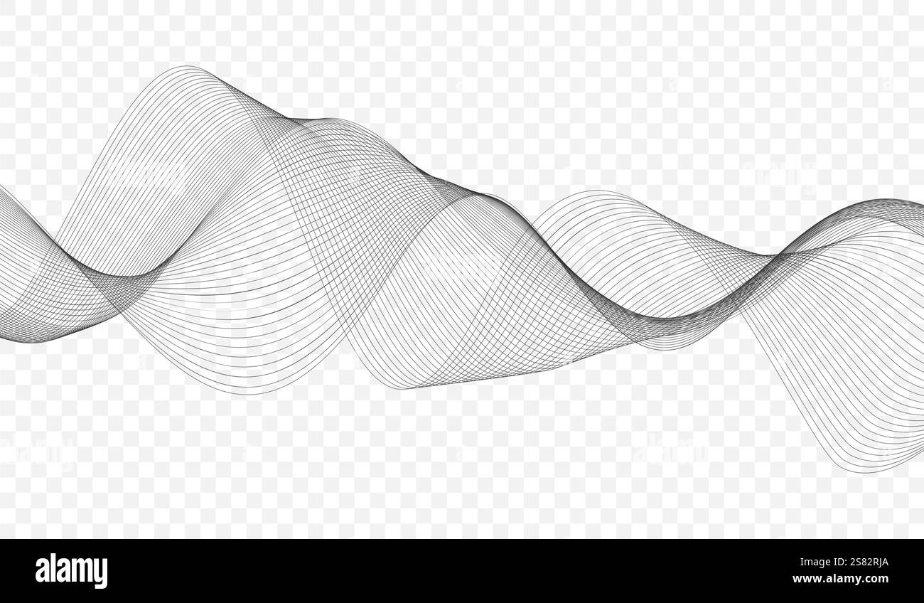 Abstract vector illustration with black wavy lines flowing dynamic ...