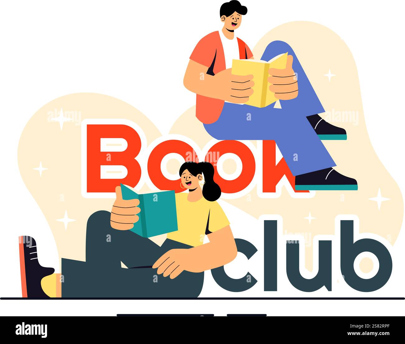 Book Club Vector Illustration featuring a Group of Men and Women ...