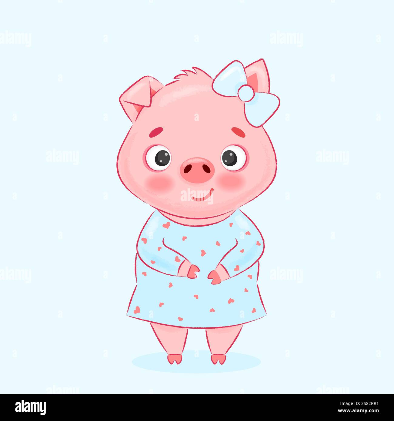 Cute Piggy Girl In Blue Dress Stock Vector Image & Art - Alamy