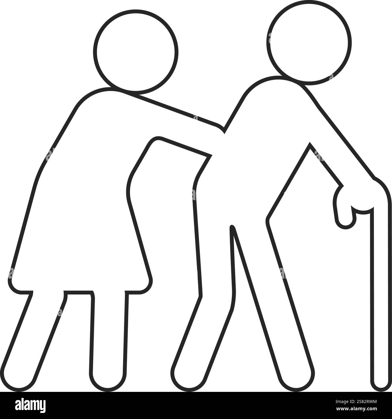 Aged care or elderly people crossing the road outline icon vector Stock ...