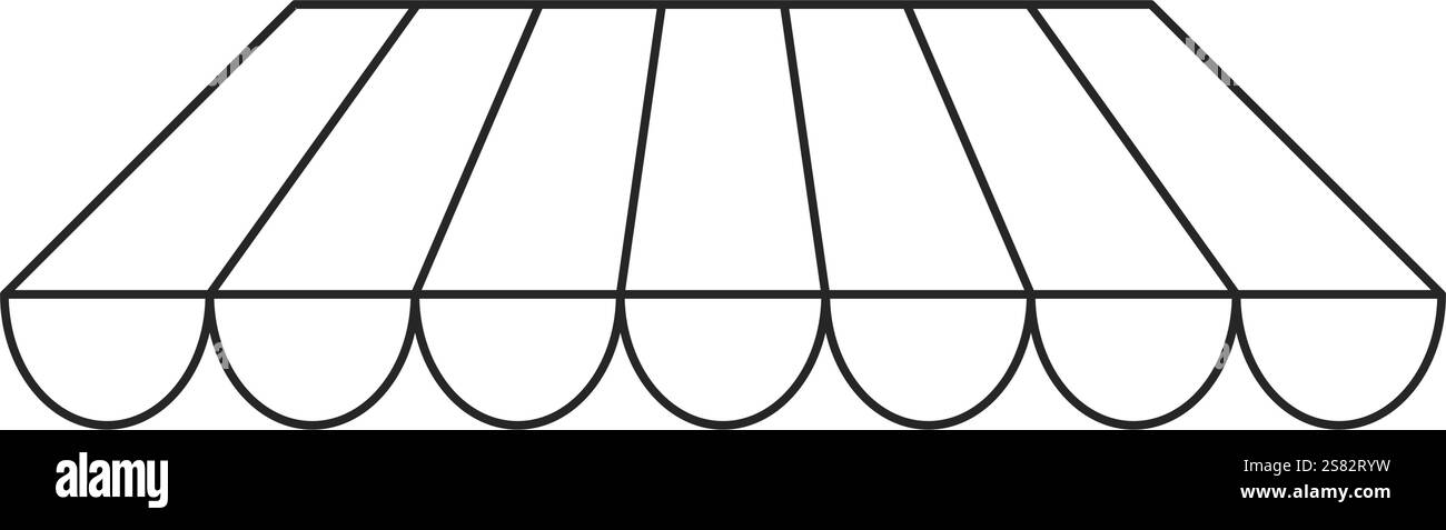 Striped storefront awning for building facade in outline vector Stock ...
