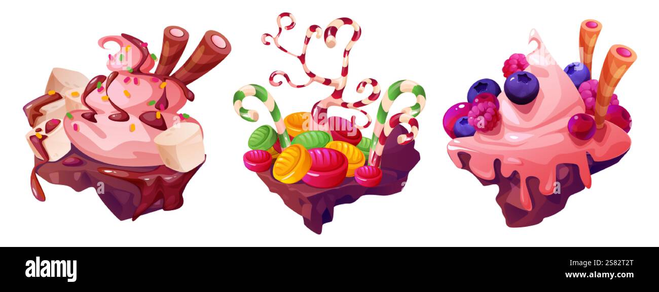 Candy land floating platform set - sweet blocks decorated with pink ice ...