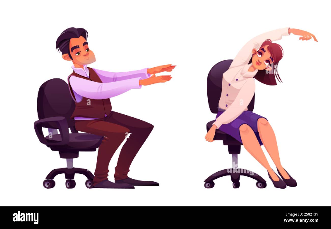 People stretching in office isolated on white background. Vector ...