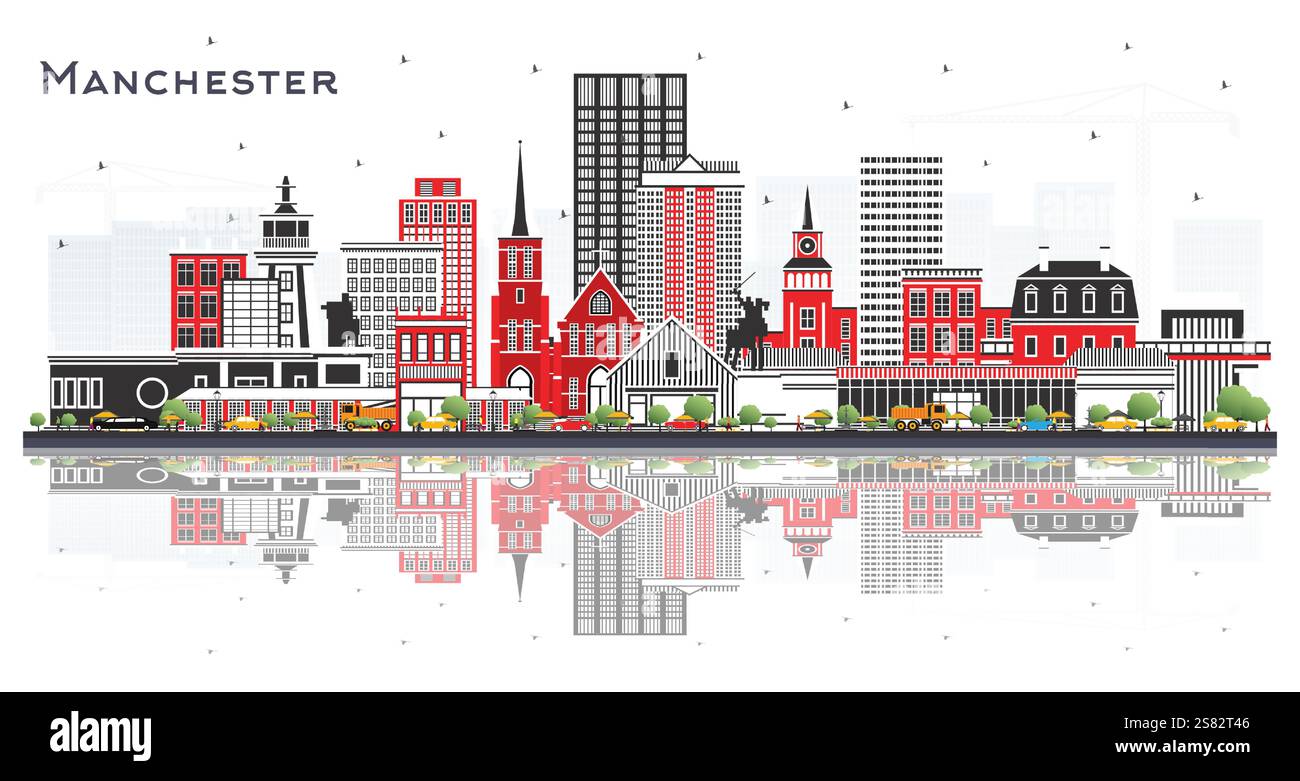 Manchester New Hampshire City Skyline with Gray Buildings and ...