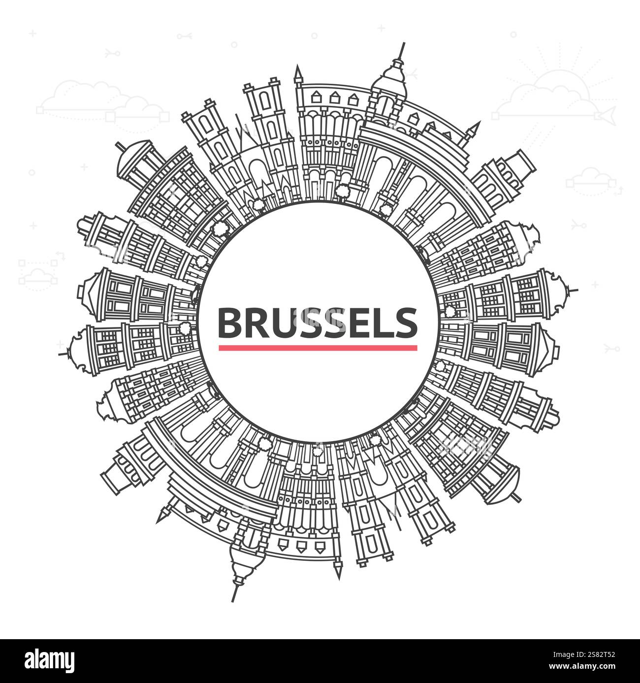 Outline Brussels Belgium City Skyline with Historic Buildings and copy ...