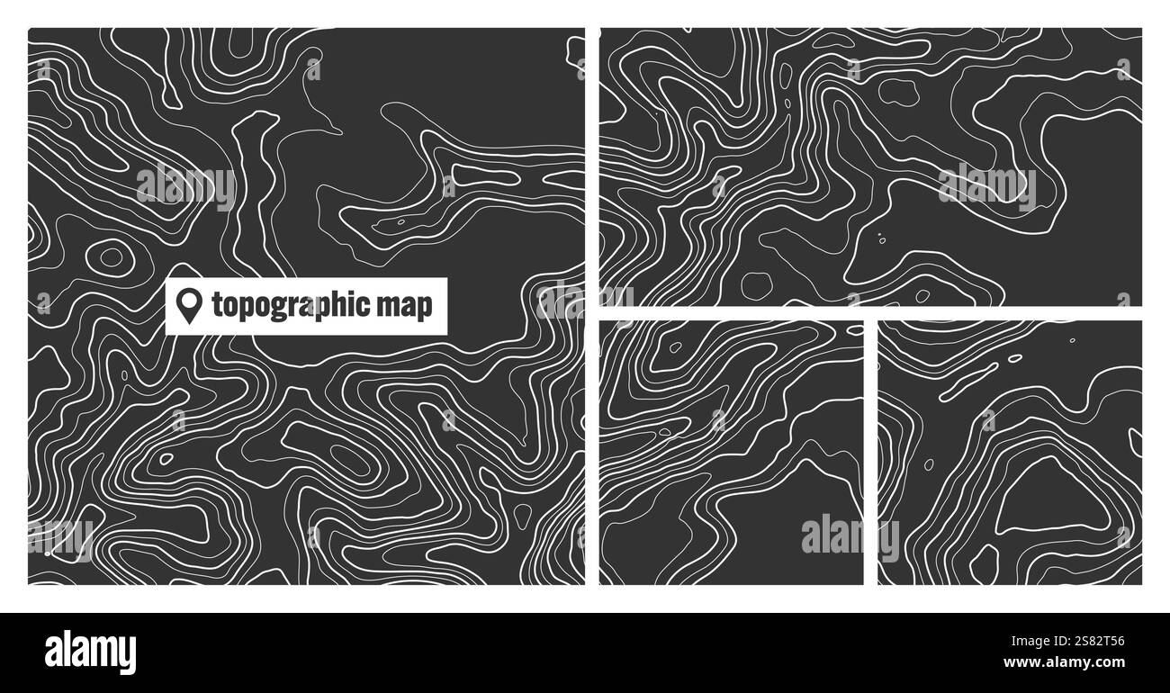 Colorful topographic map sets with contour lines. Geographic terrain ...