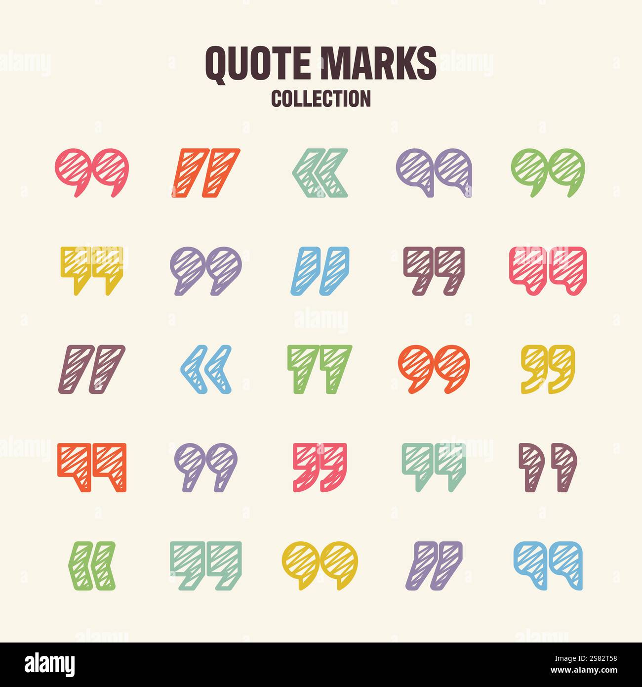 Hatched text quotation marks. Hand drawn quotes icon. Typographic ...